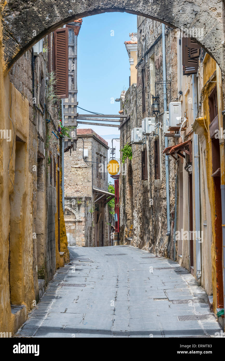 Typical street in the old town of Rhodes in Greece showing medieval ...