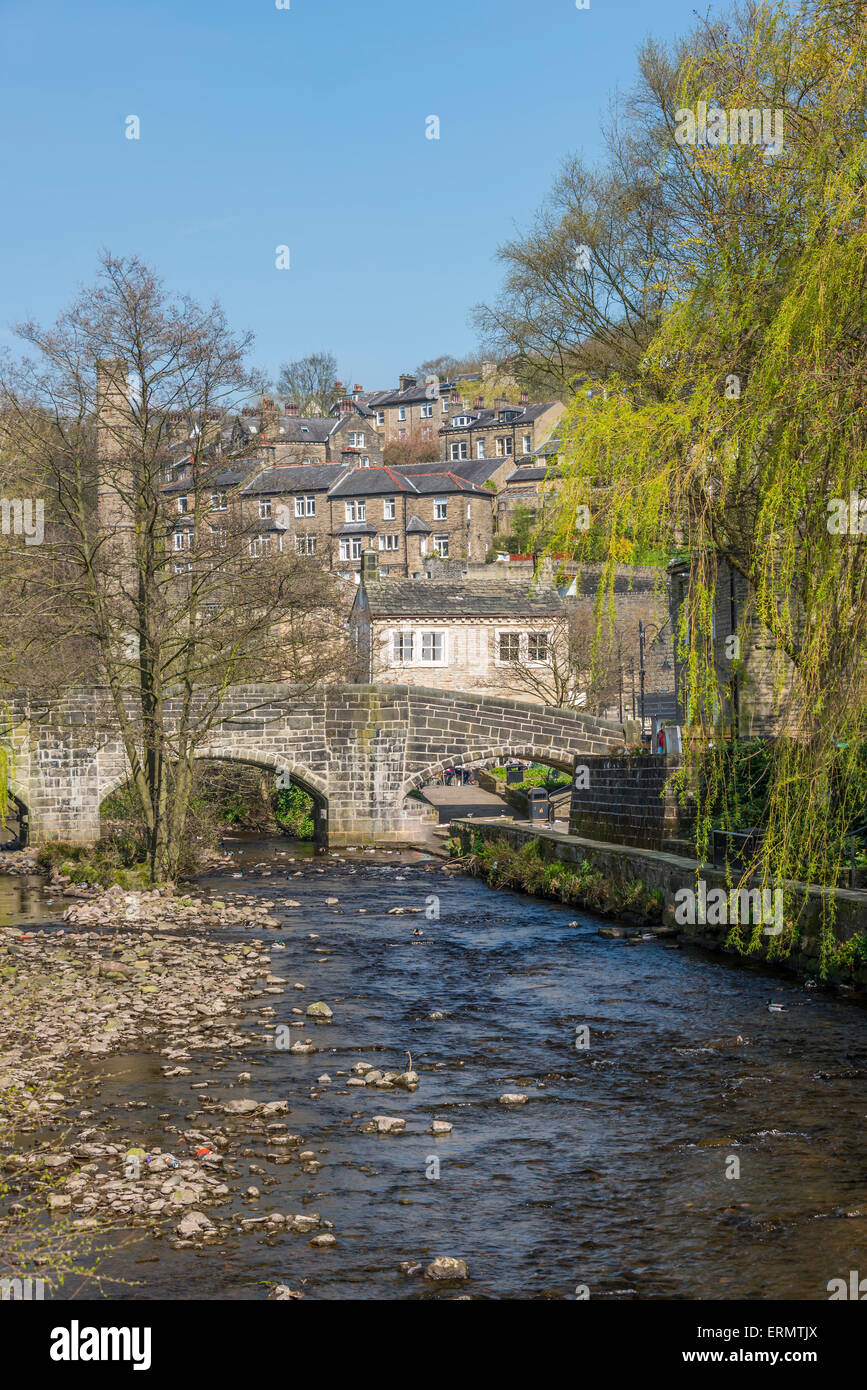 The pretty tourist town of Hebden Bridge in the South Pennine region of ...