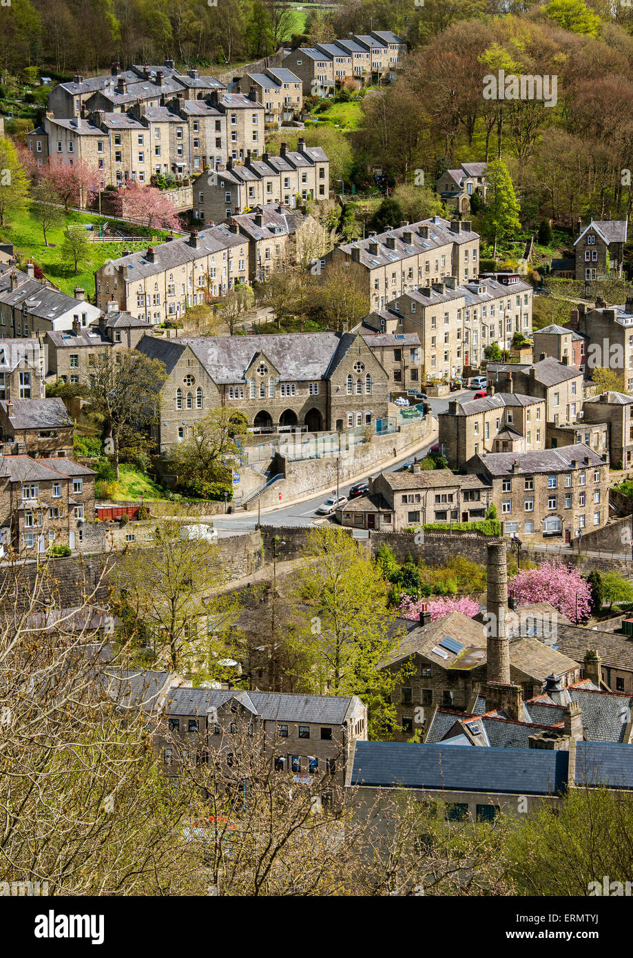 The pretty tourist town of Hebden Bridge in the South Pennine region of ...