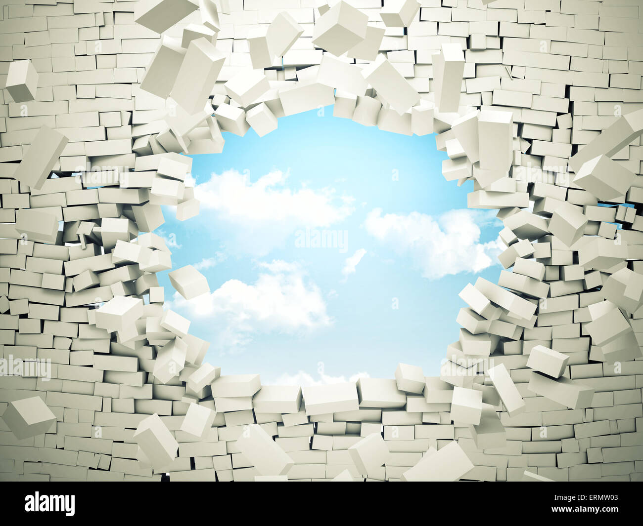 breaking wall and blue sky with clouds Stock Photo - Alamy
