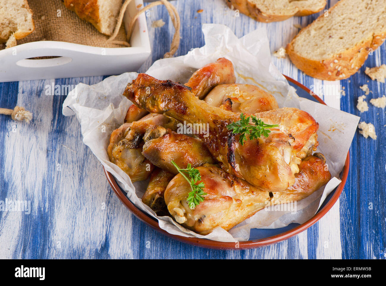 Plate bread chicken leg hi-res stock photography and images - Alamy