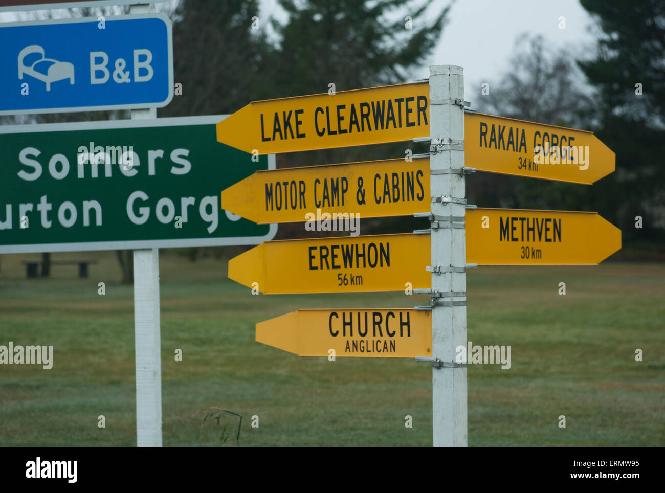 Sign Post for various locations in New Zealand Stock Photo - Alamy