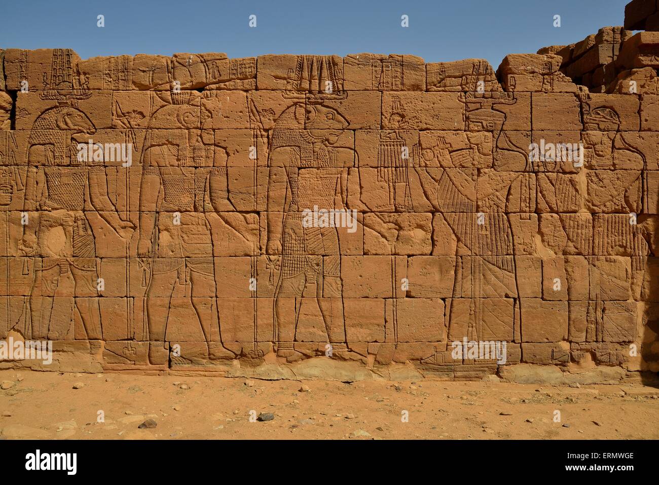 Relief of a procession with the deities Apedemak, Amun and Horus at the ...