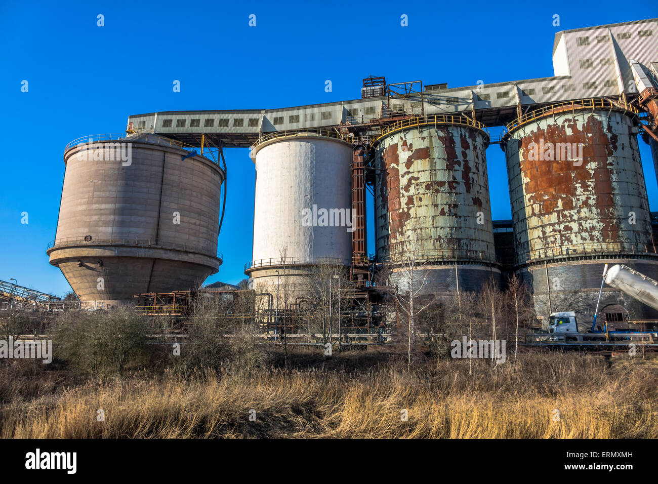 Industrial chemical plant with large tanks.Brunner Mond, Winnington ...
