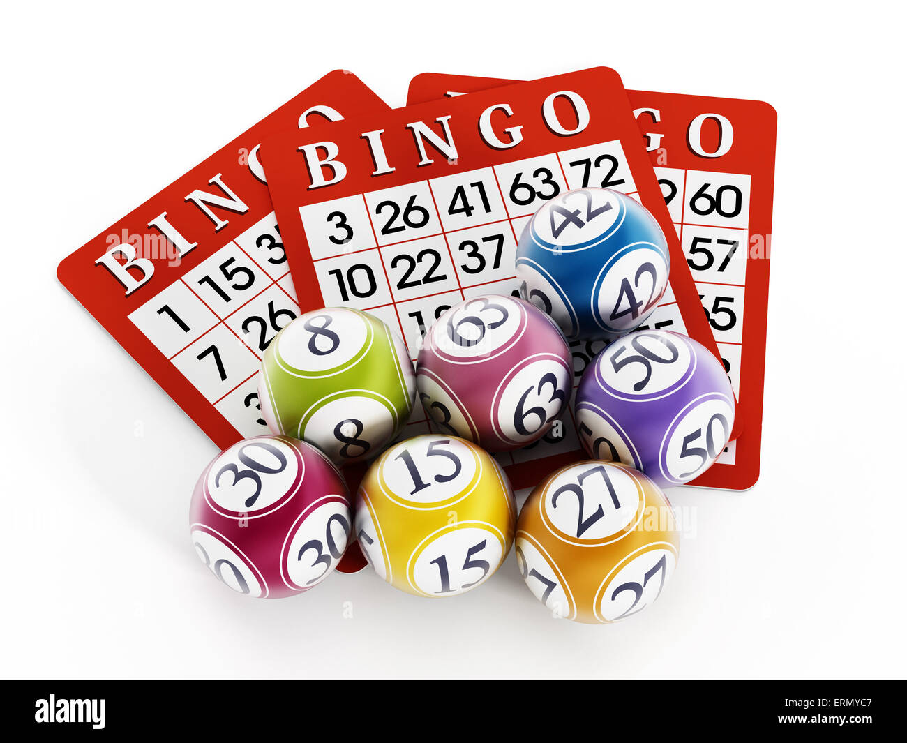 Bingo balls and cards isolated on white background Stock Photo - Alamy