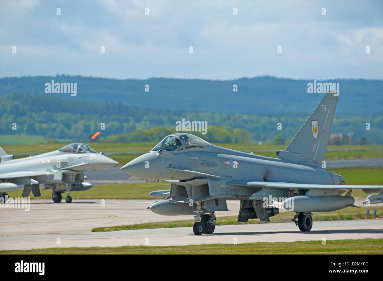 Eurofighter Typhoon fast fighter jet preparing to take off from RAF ...
