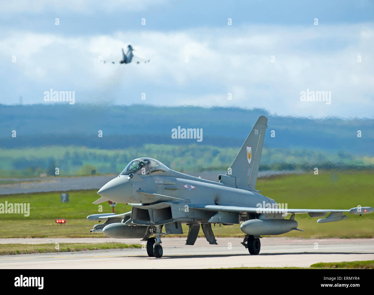 Eurofighter Typhoon fast fighter jet preparing to take off from RAF ...