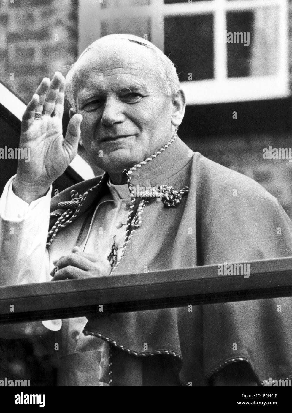 Pope John Paul II on his way to Mass at Heaton Park, Manchester, Monday ...
