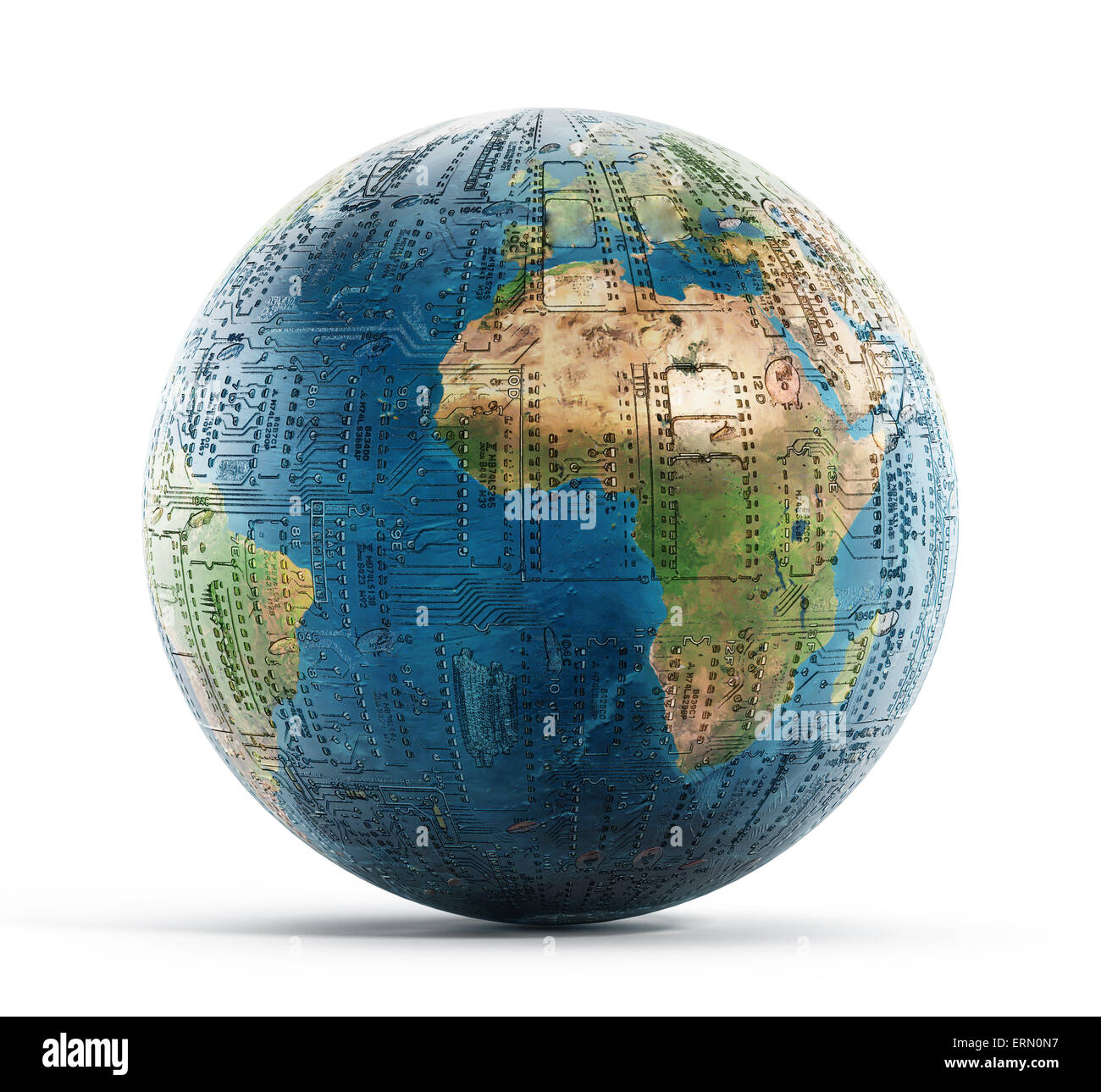 Circuit board textured earth isolated on white Stock Photo - Alamy