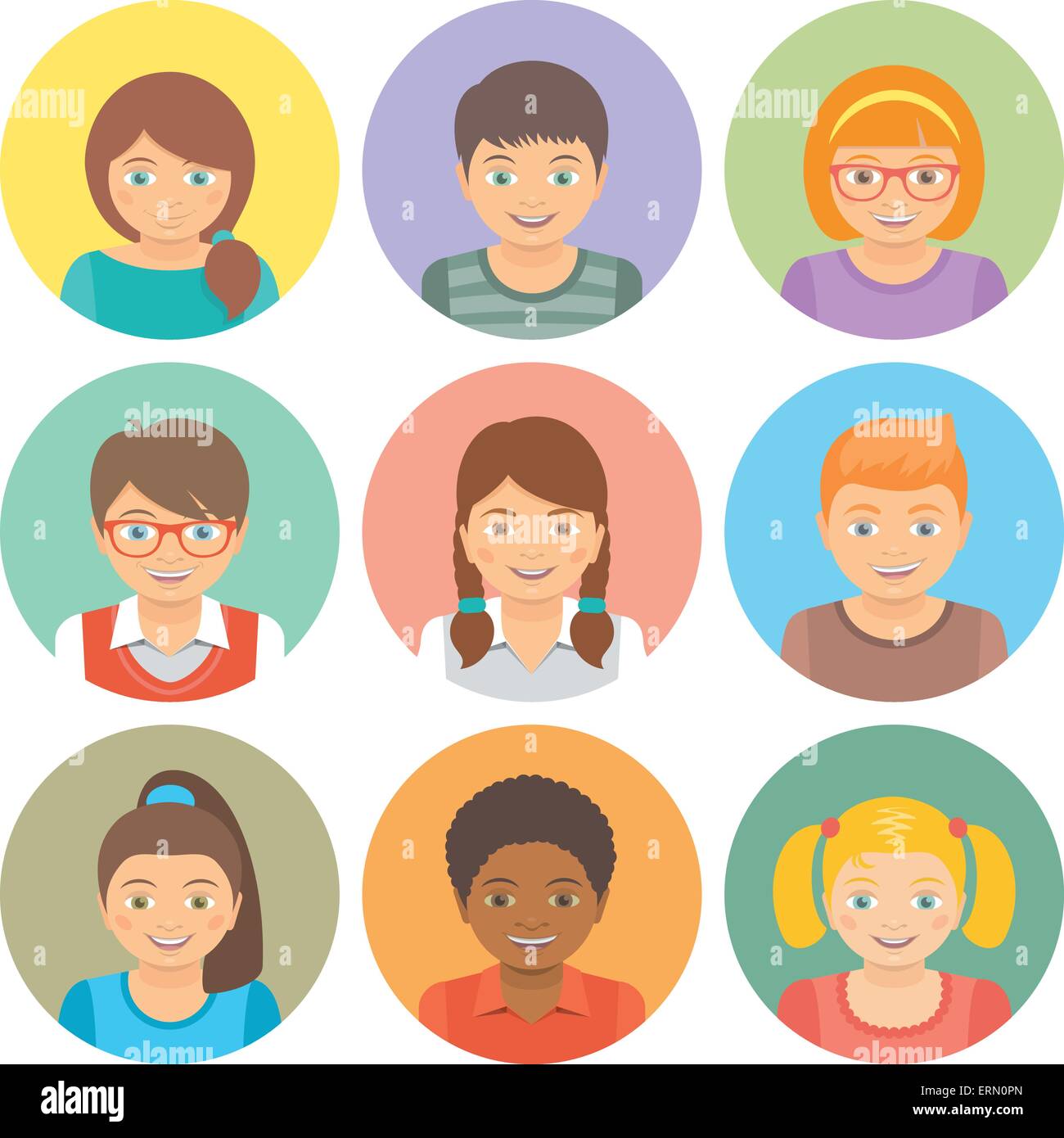 Set of modern flat stylized vector avatars of different happy smiling ...