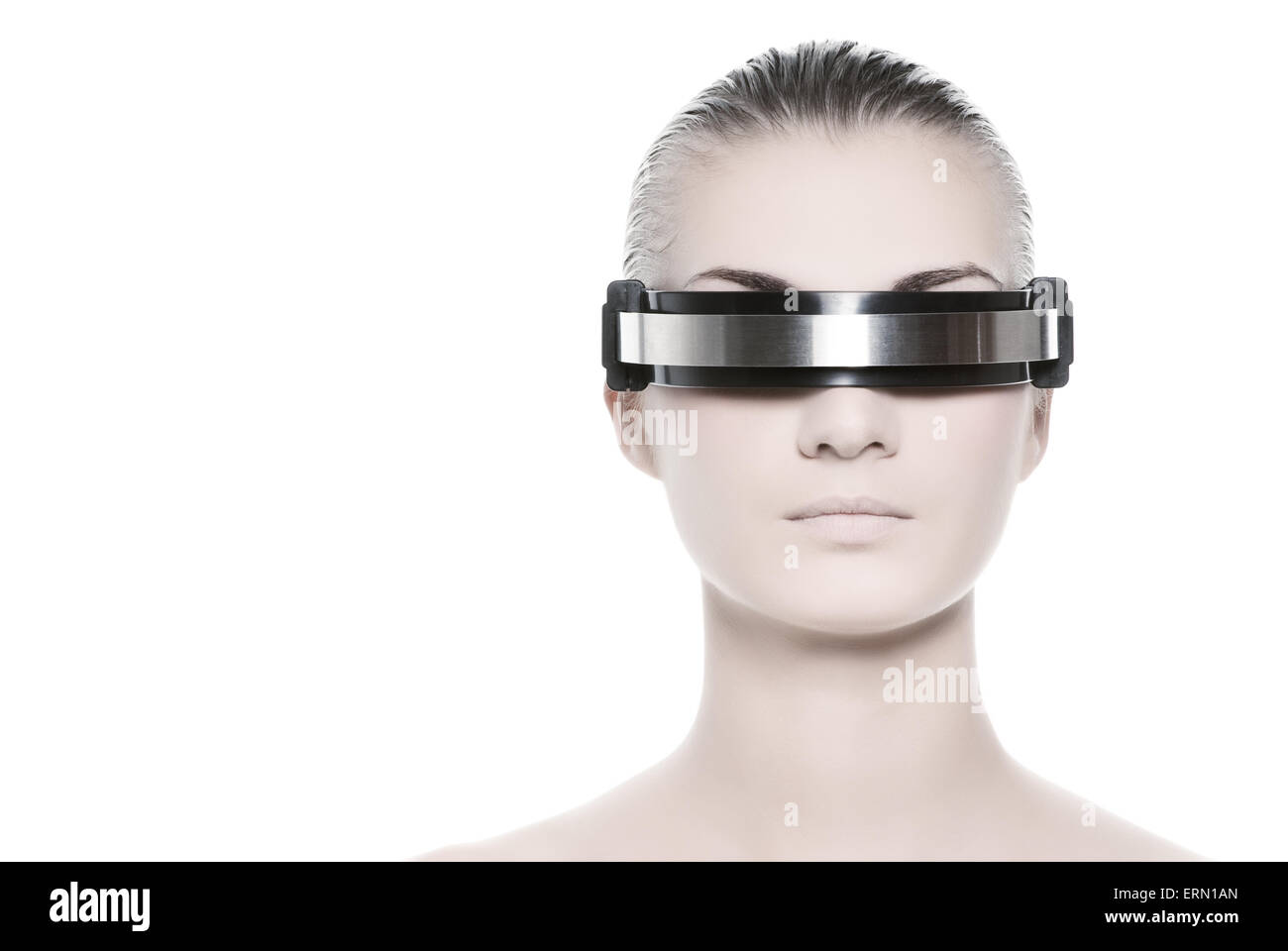 Beautiful cyber woman's face isolated on white background Stock Photo ...