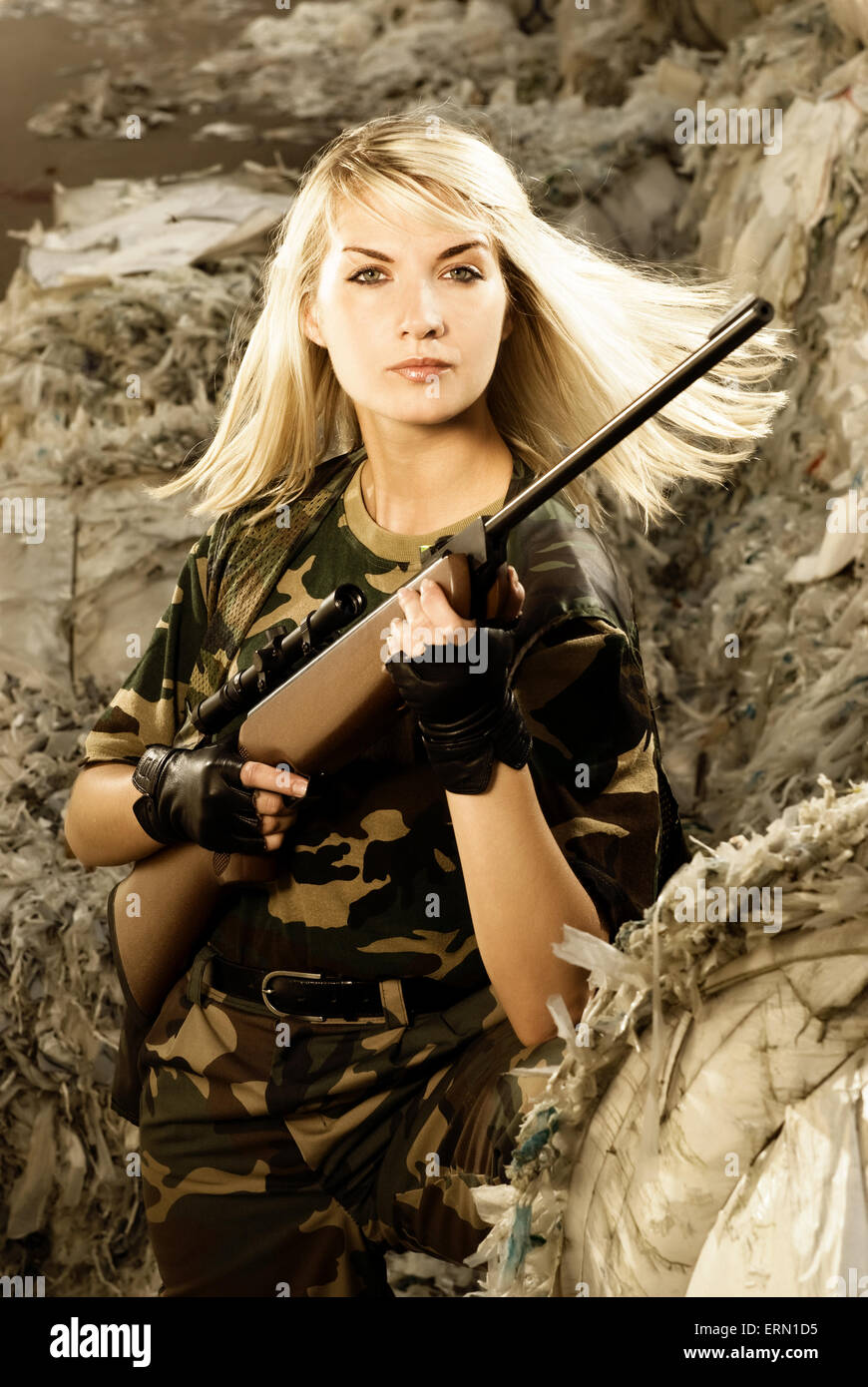 Beautiful woman soldier sniper rifle hi-res stock photography and ...
