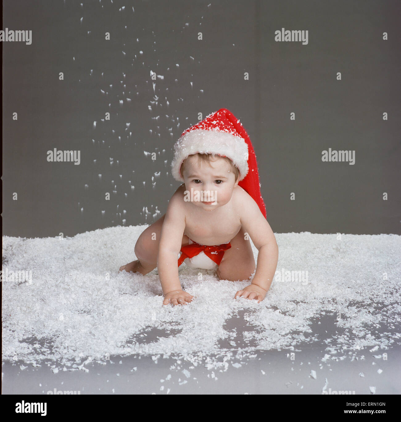 Baby wearing Christmas Hat, Circa December 1997 Stock Photo - Alamy