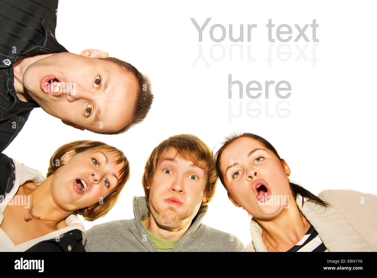 Group of happy friends making surprised faces Stock Photo - Alamy