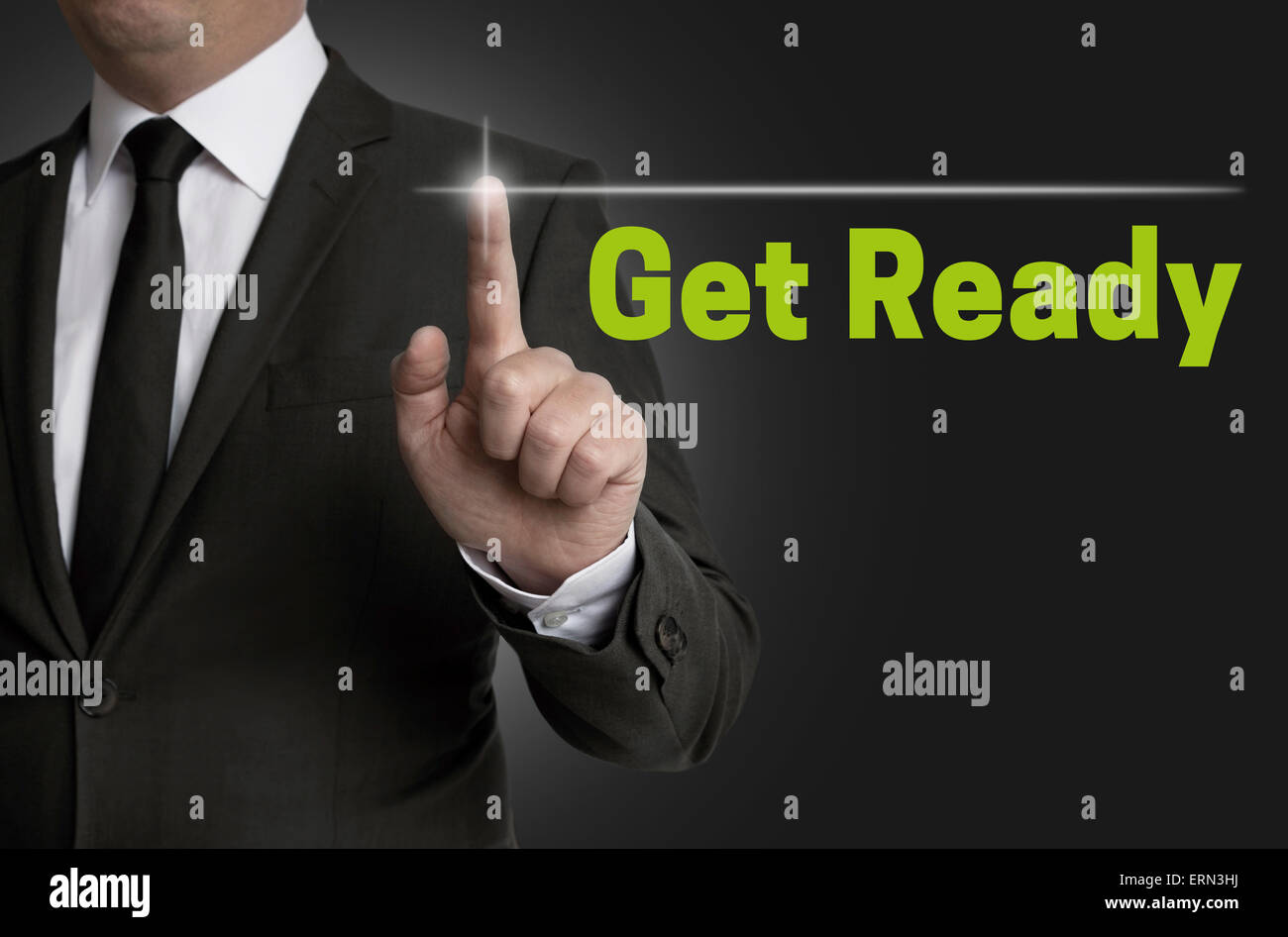 Get Ready touchscreen is operated by businessman Stock Photo - Alamy