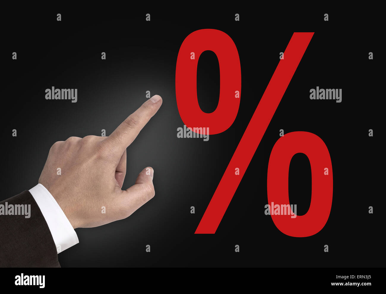 Hand pointing on percentage sign concept Stock Photo - Alamy