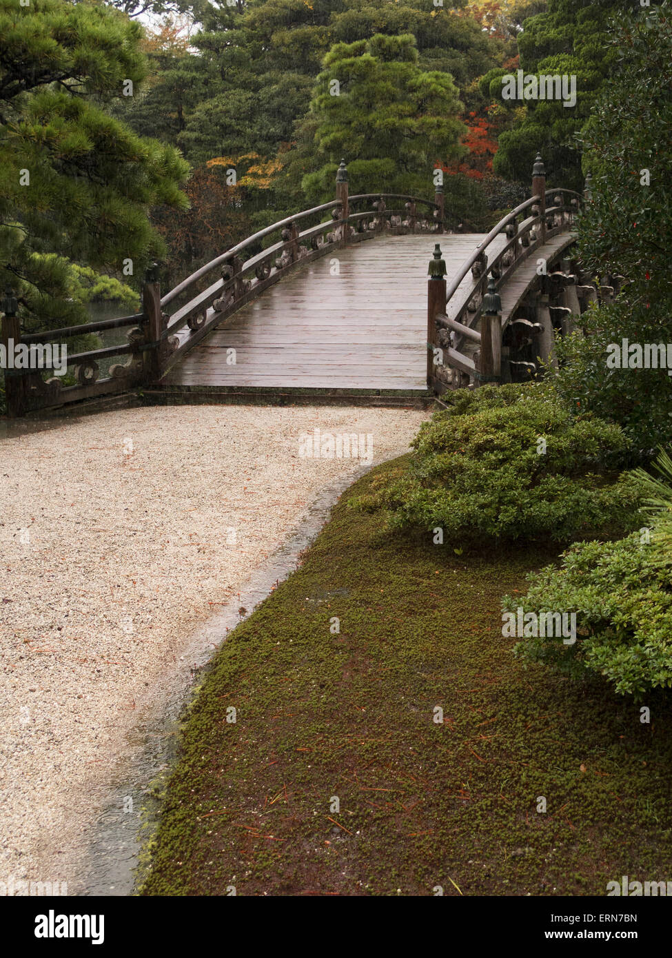 Ancient Japanese stone bridge in Imperial park; Kyoto, Japan Stock ...