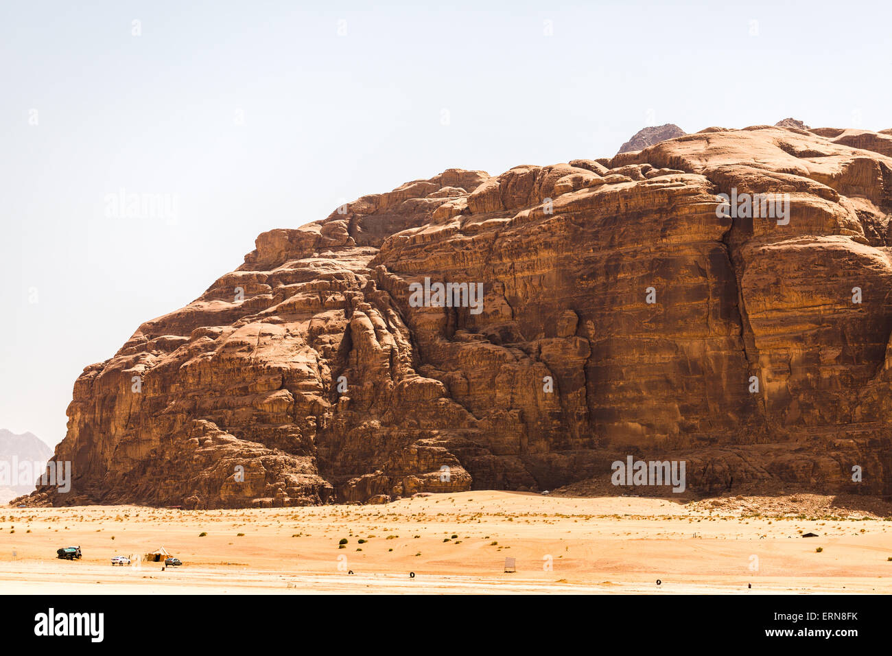 landscape of rocky outcrops in the desert of Wadi Rum, Jordan. Middle ...