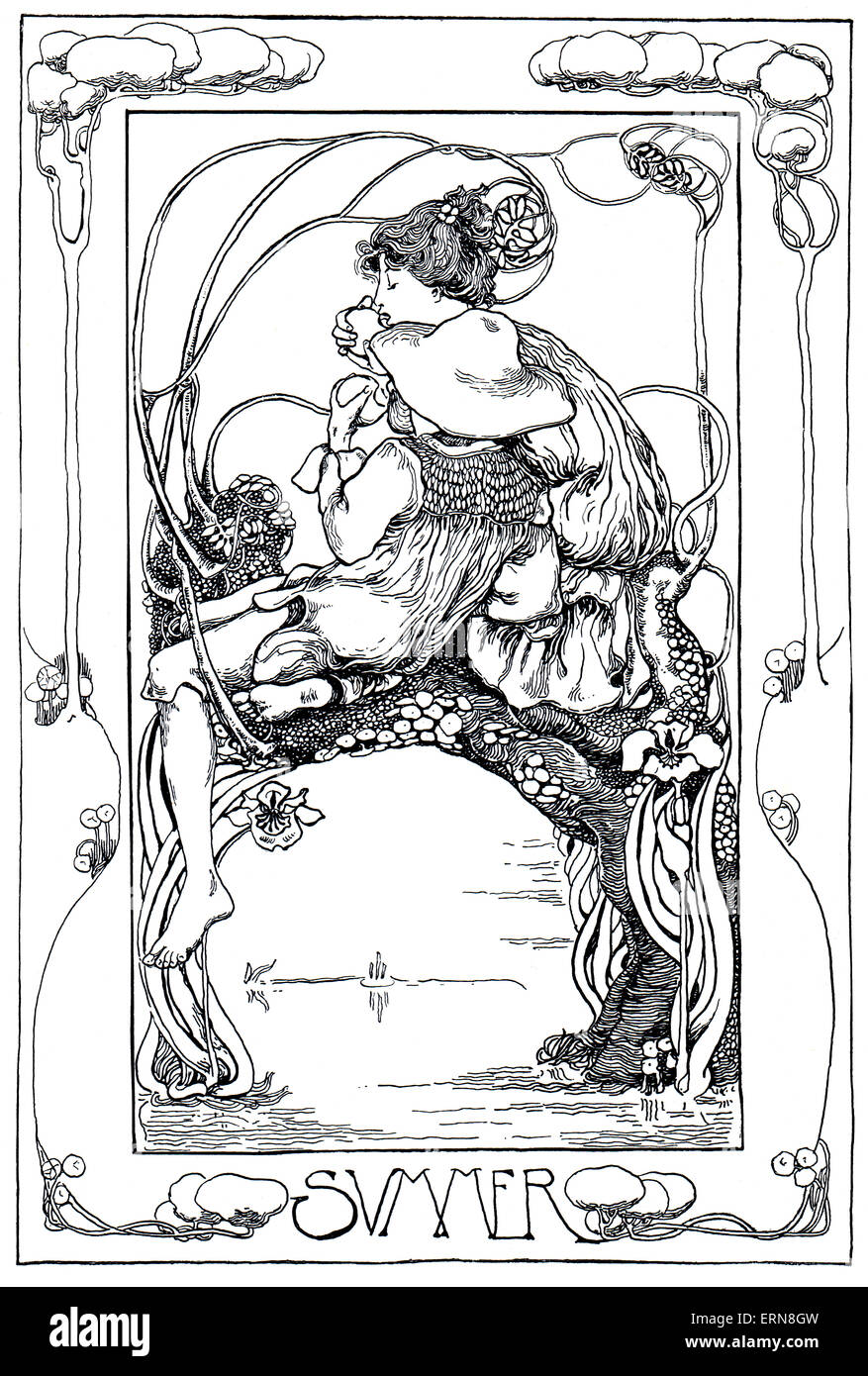 art nouveau summer line 1899 'Malvolio' illustration by Olive Allen for ...