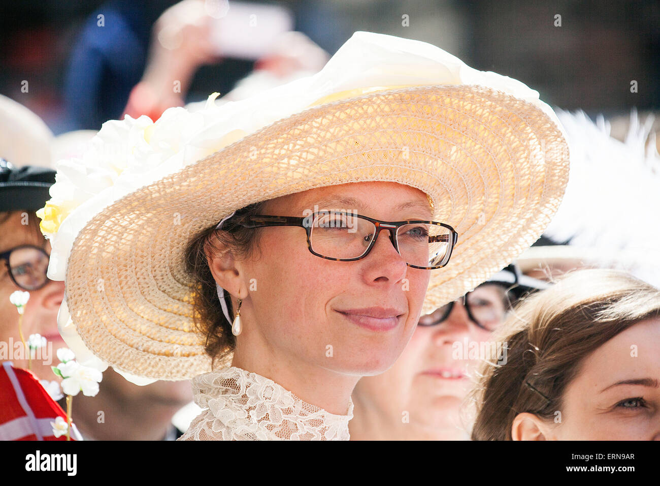 Copenhagen, Denmark, May 5th, 2015: Woman dressed like the suffragettes ...