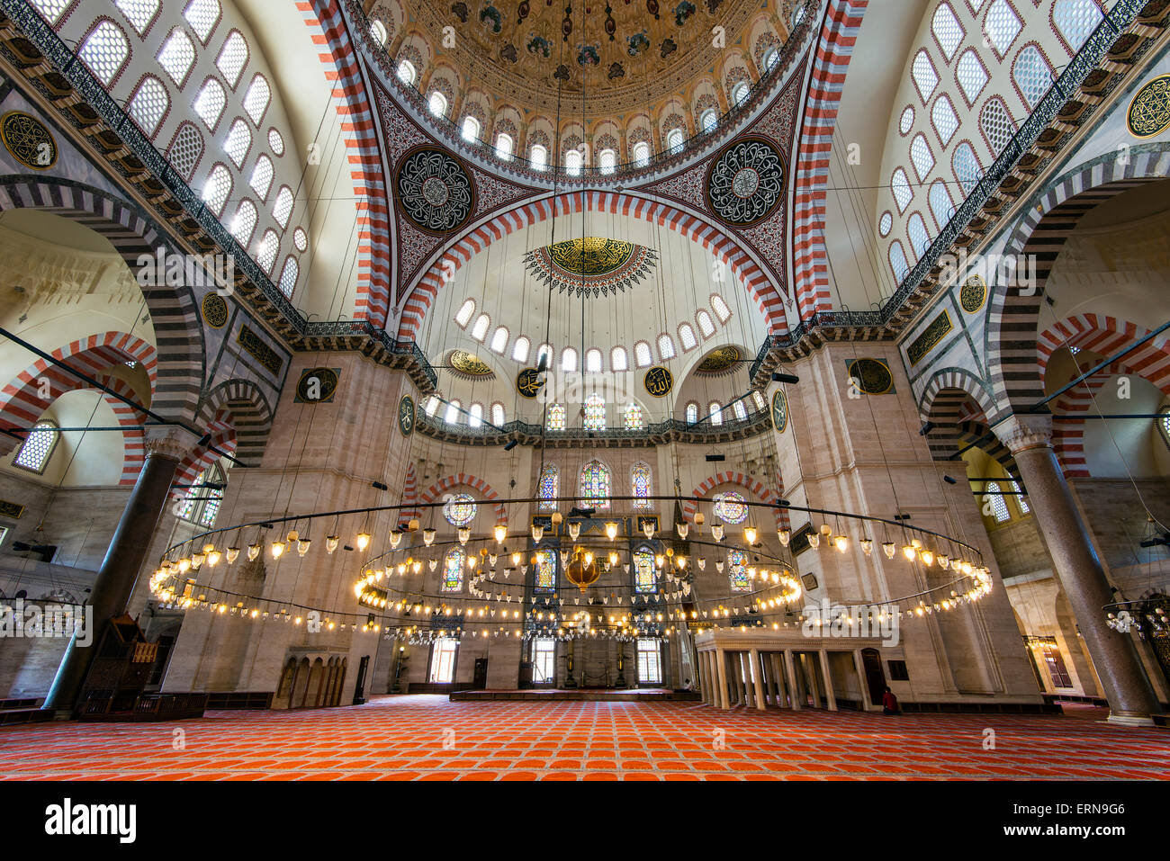 Interior view of the Suleymaniye Mosque, Istanbul, Turkey Stock Photo ...