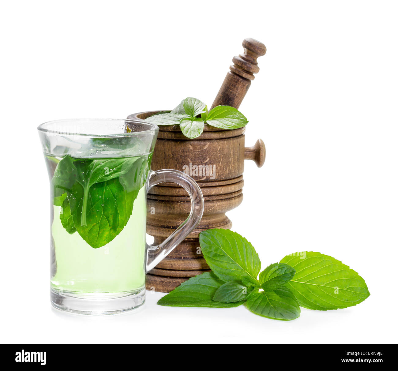 Mint tea with fresh mint leaves isolated on white background Stock ...