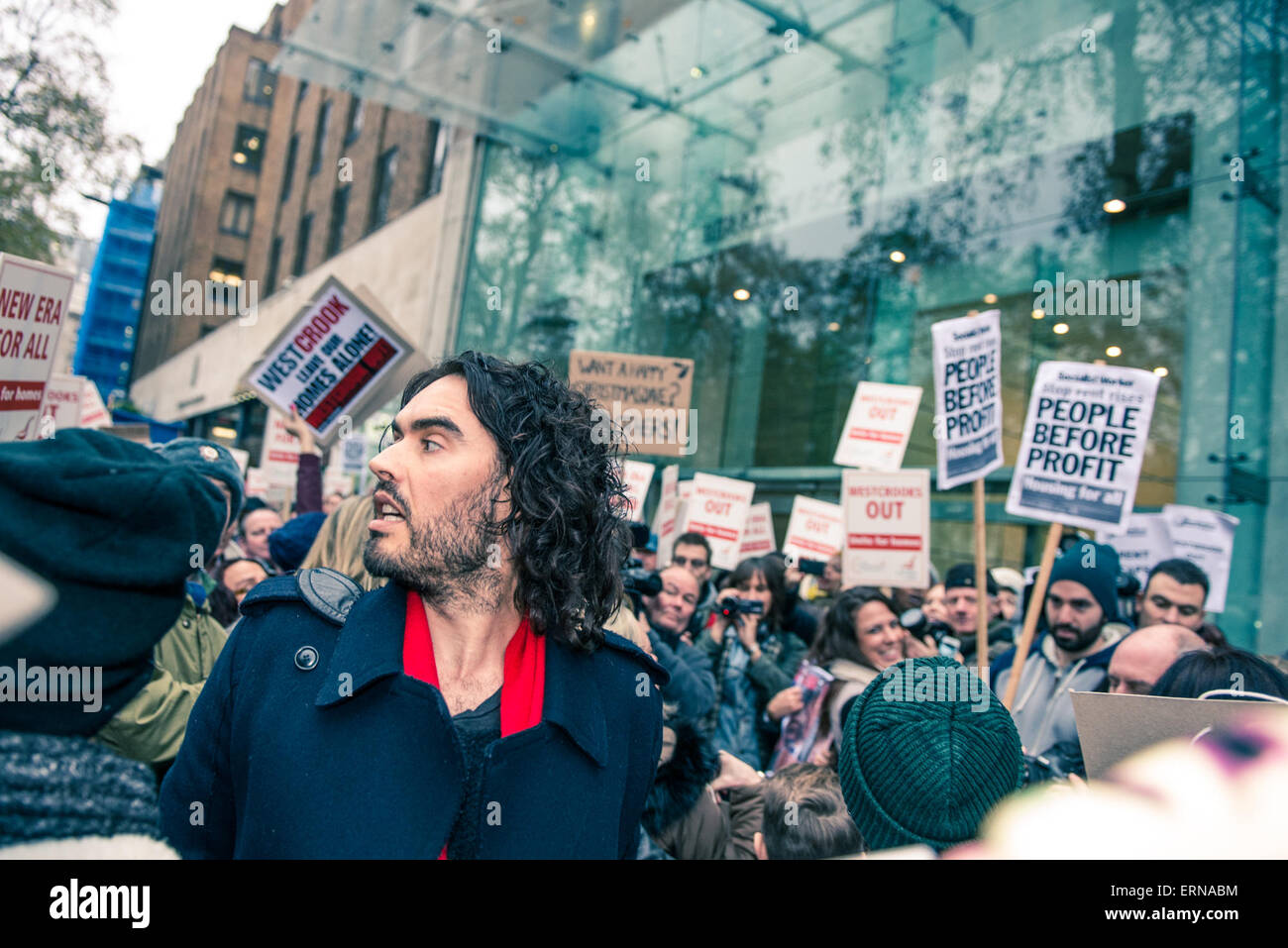 Russell Brand joins a group of east London residents protesting against ...