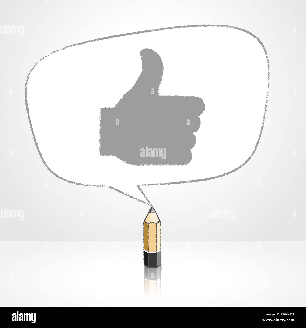 Wooden Lead Pencil with Reflection Drawing Thumbs Up Symbol in ...