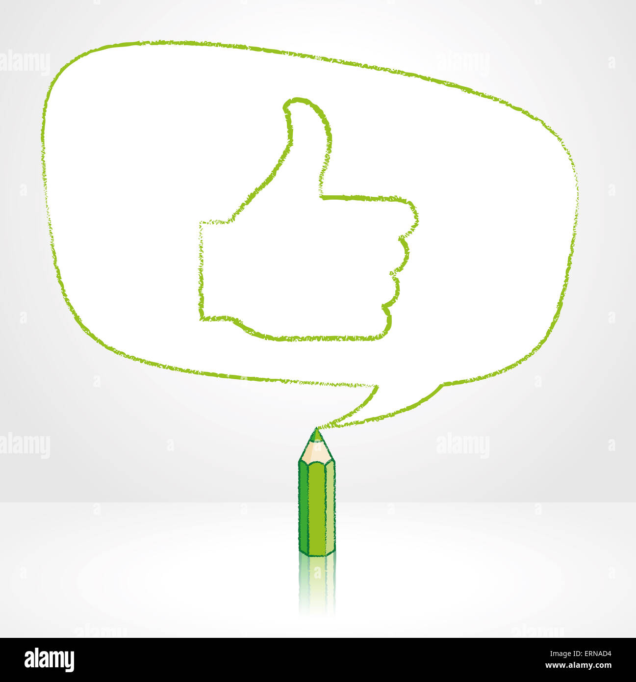 Green Pencil with Reflection Drawing Thumbs Up Symbol in irregular ...