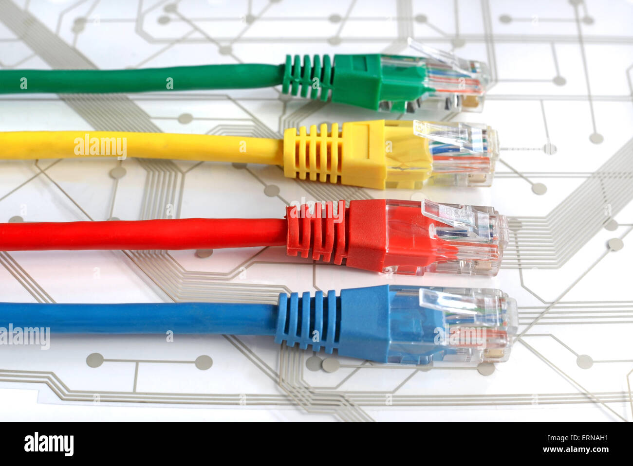 Four Multi Colored Network Cables. Red, Yellow, Green, Blue Color ...