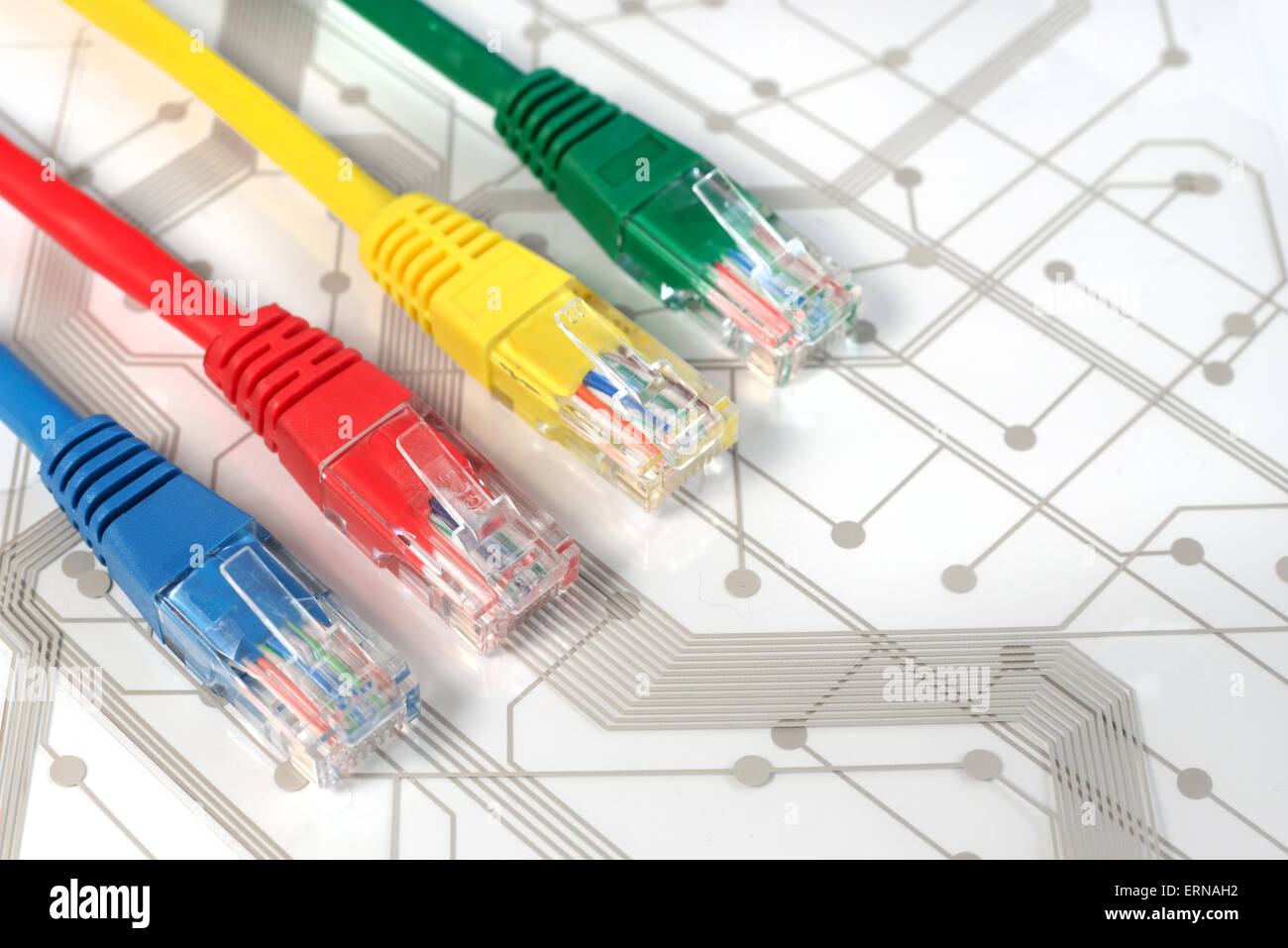 Four Multi Colored Network Cables. Red, Yellow, Green, Blue Color ...