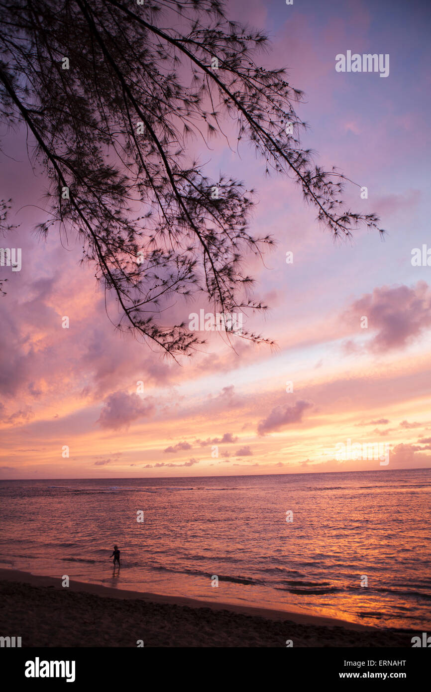 Sunset over water, Kee Beach at Haena Beach State Park; Haena, Kauai ...