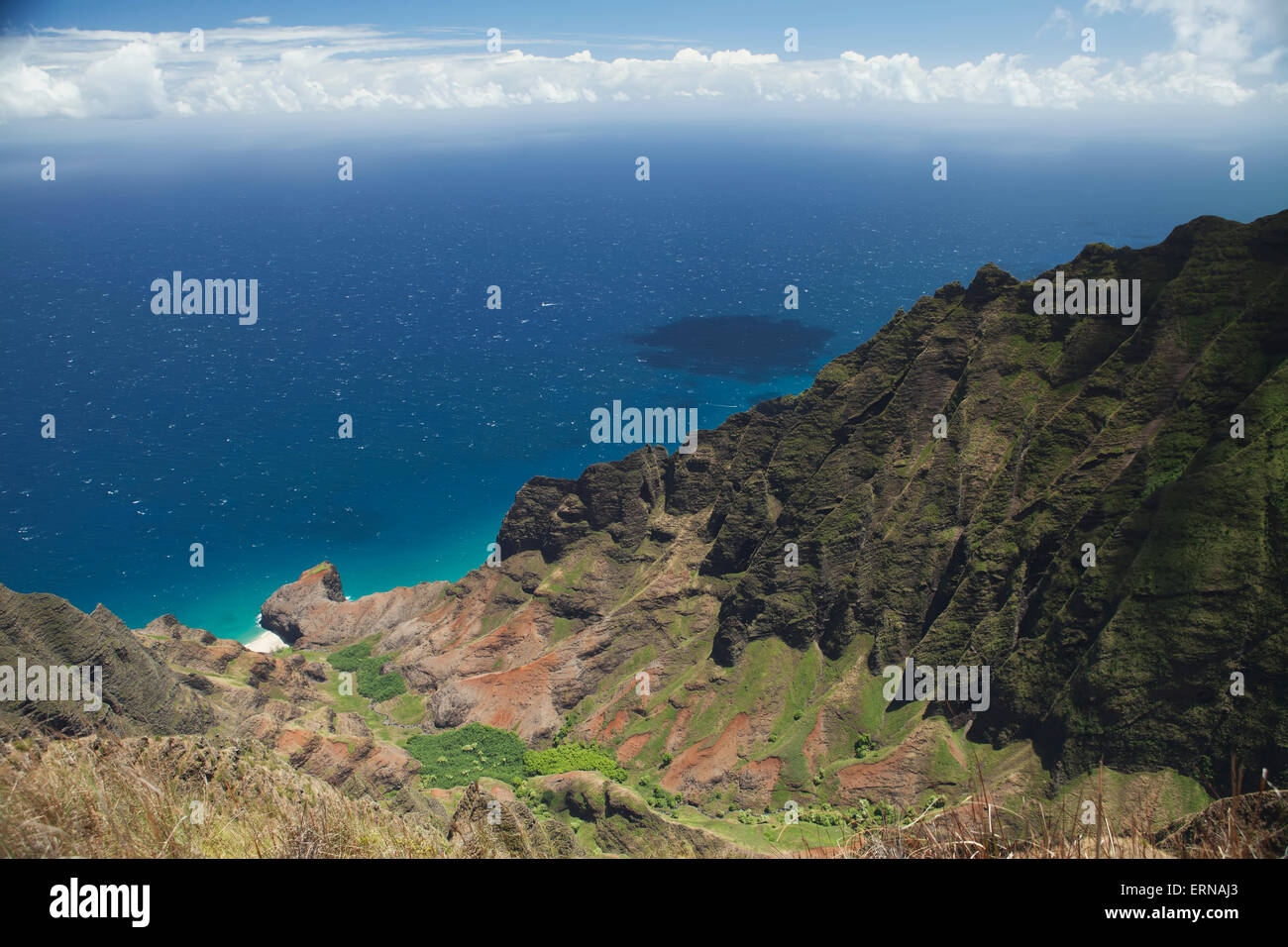 View of Honopu Valley along the Na Pali Coast from the Honopu Ridge ...