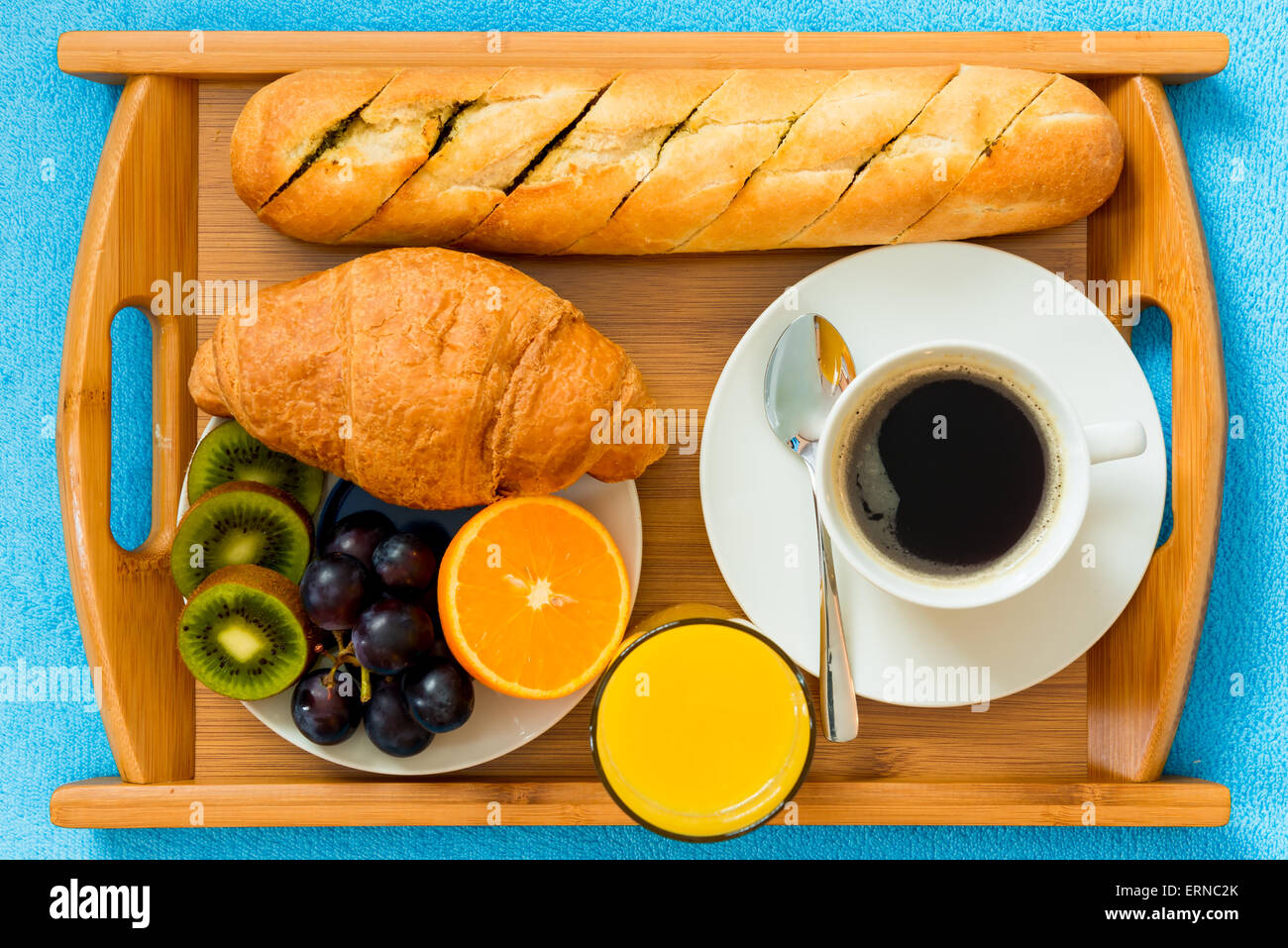 Continental breakfast on a tray from above a close-up shot Stock Photo ...