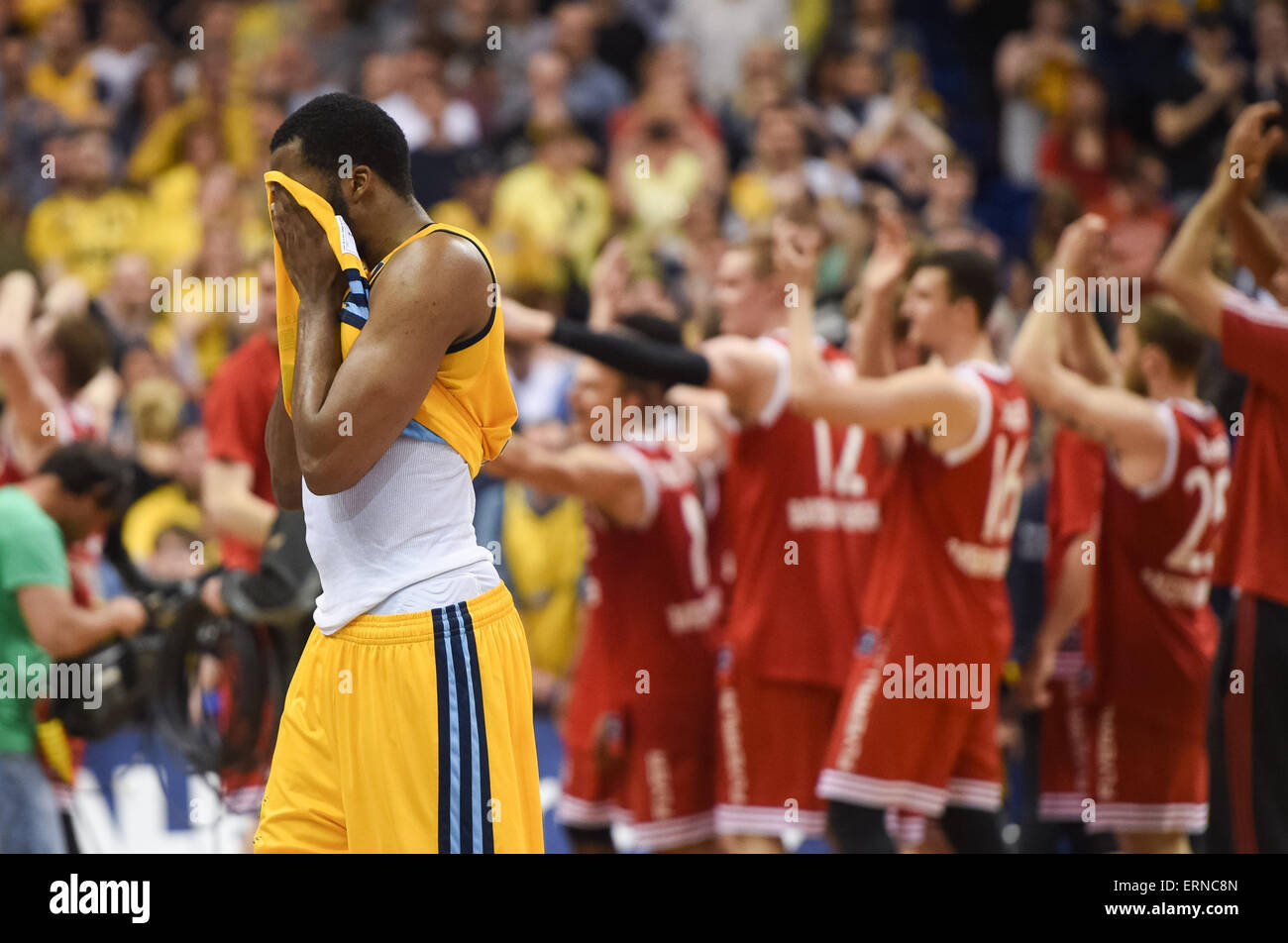 Berlin, Germany. 04th June, 2015. ALBA's Jamel McLean wipes his face at ...