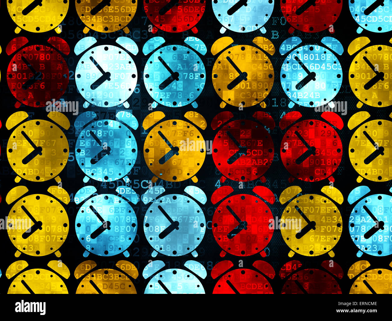 Time concept: Alarm Clock icons on Digital background Stock Photo - Alamy