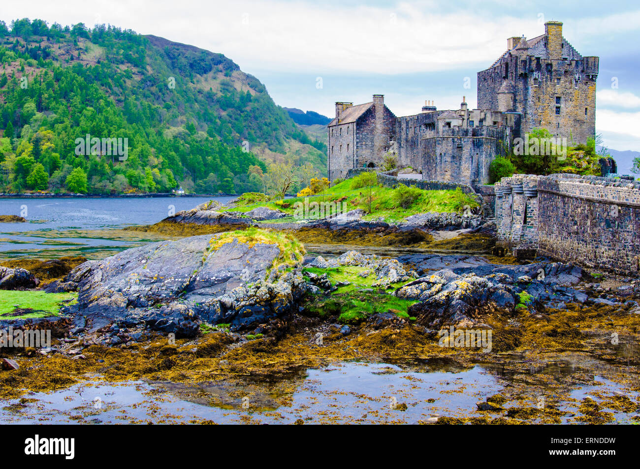 Panoramic view of famous Eilean Donan Castle in Scotland, UK Stock ...
