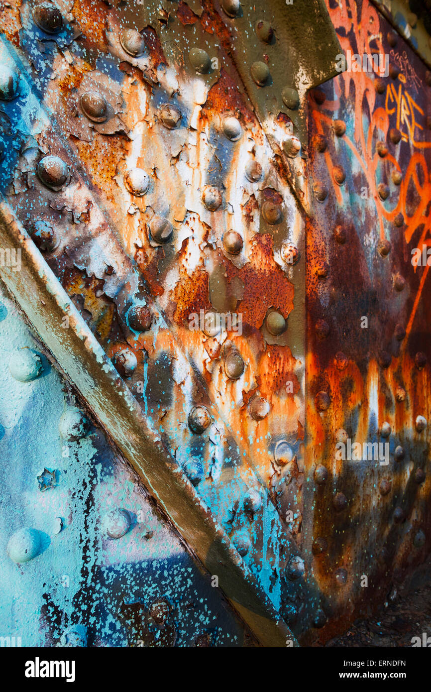Rust and graffiti on the railway bridge over the Seymour River, North ...