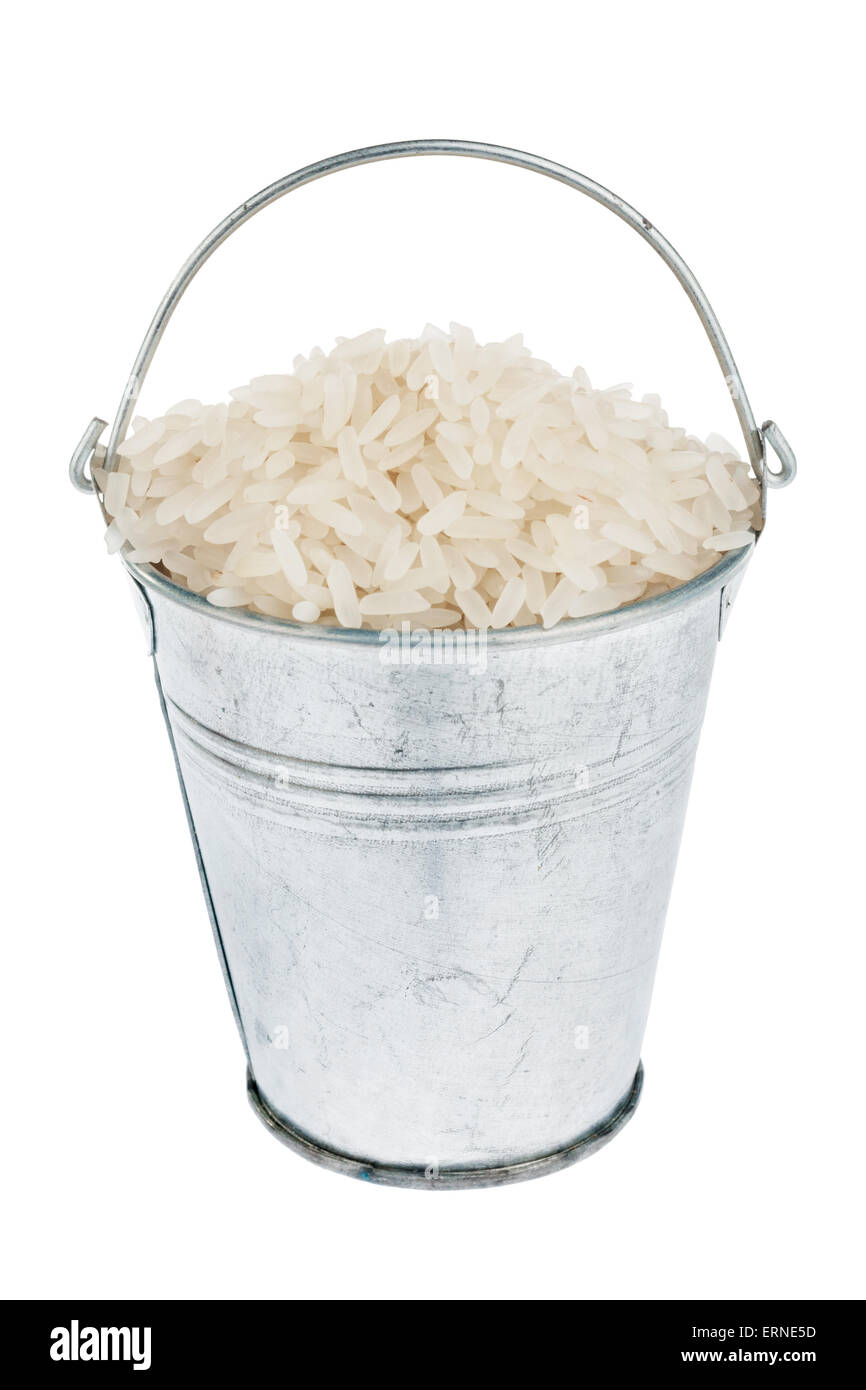 Bucket with rice, isolated on white background Stock Photo - Alamy