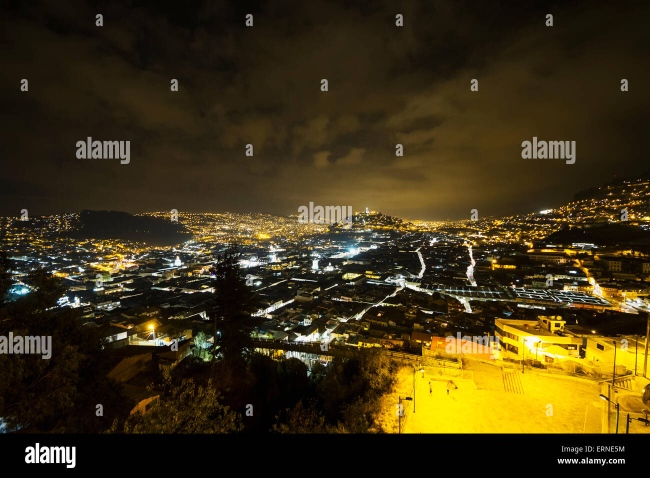 Aerial view of Quito by night from Restaurante Mirador El Ventanal ...