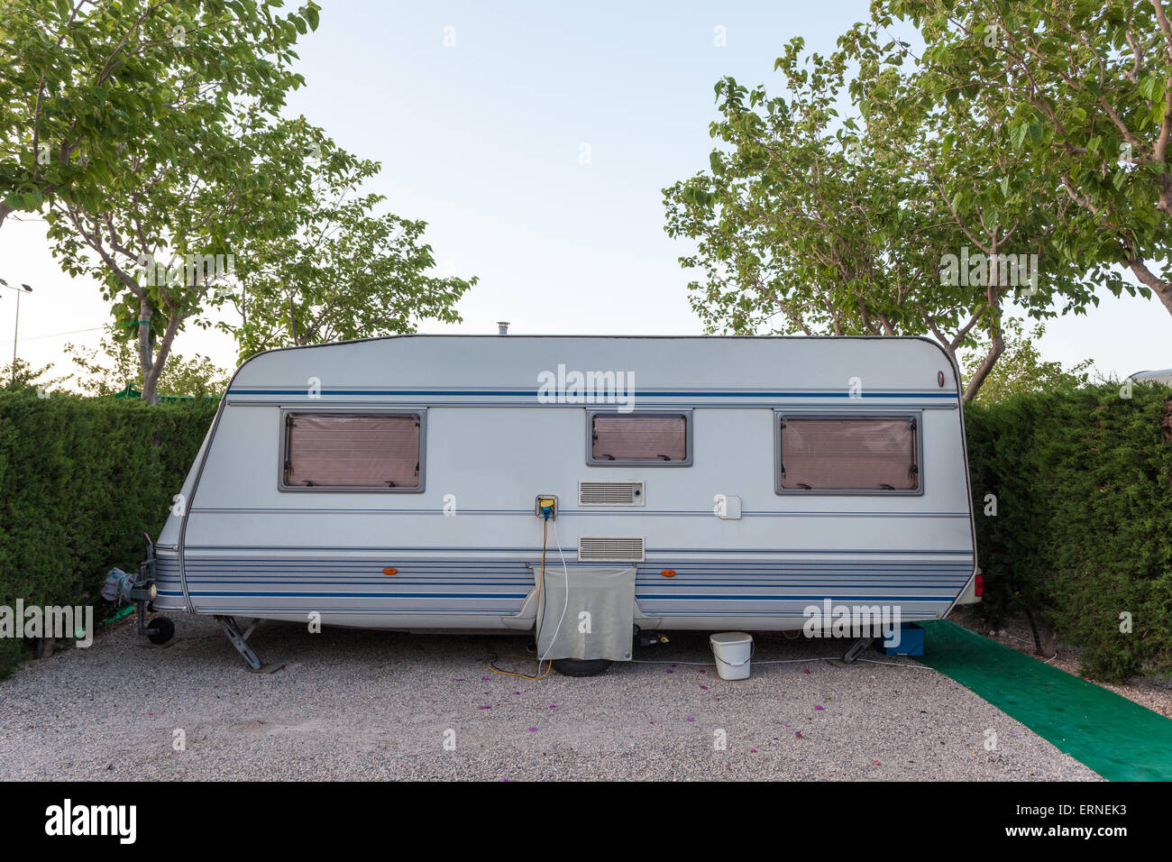 Caravan on a camping site Stock Photo - Alamy