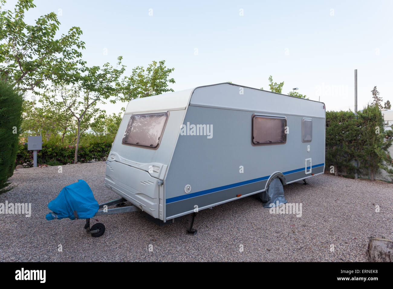 Caravan on a camping site Stock Photo - Alamy
