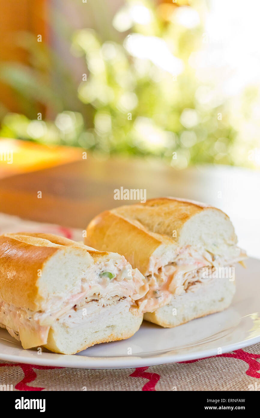 Healthy alternative, turkey reuben on a torpedo roll with cole slaw ...