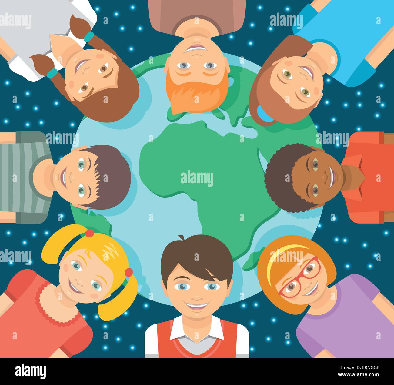 Modern flat vector conceptual square illustration of children of ...