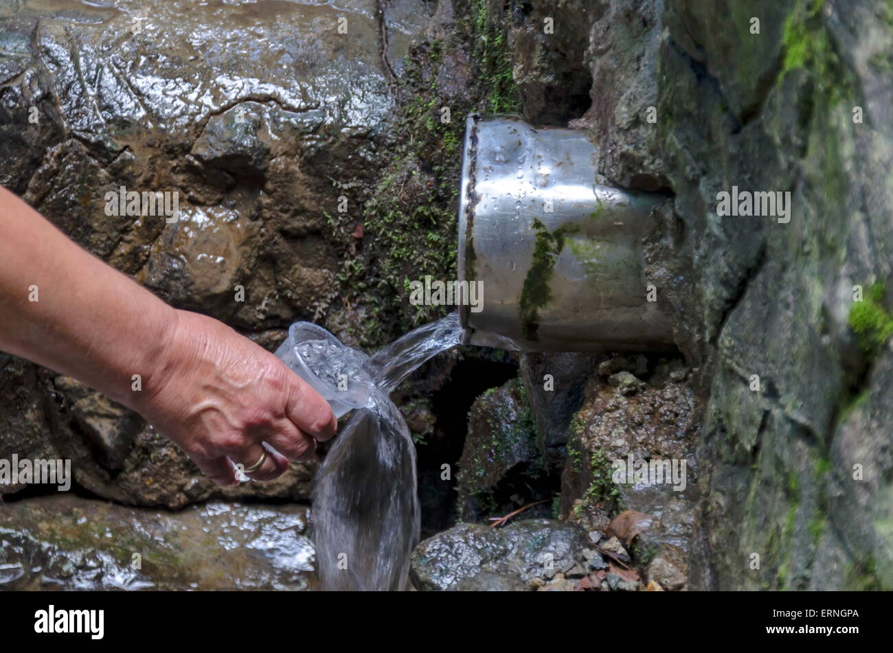 Mineral spring in Vitosha mountain, adjusted for use, Bulgaria Stock ...