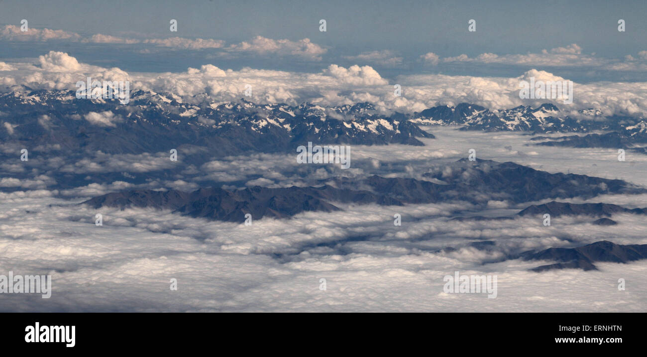 Aerial Southern Alps mountain chain south island New Zealand Stock ...