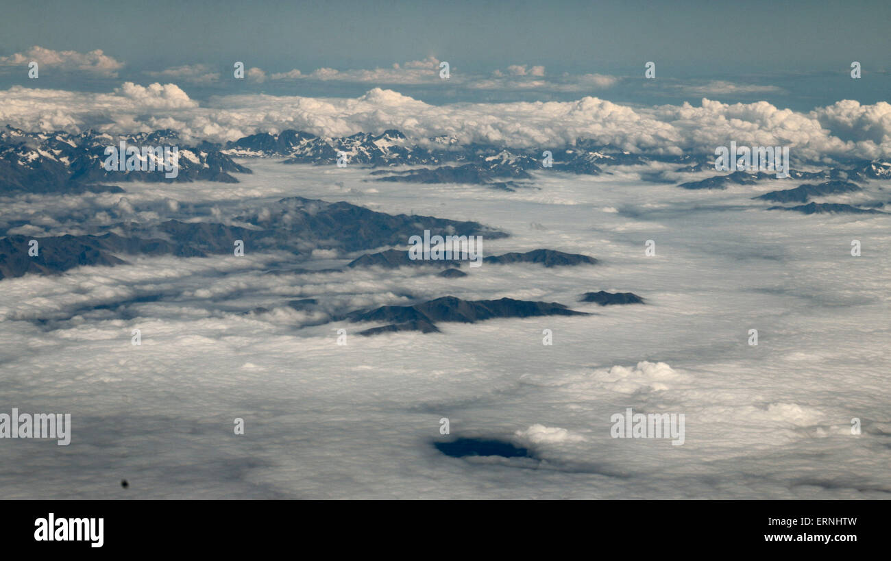 Aerial Southern Alps mountain chain south island New Zealand Stock ...