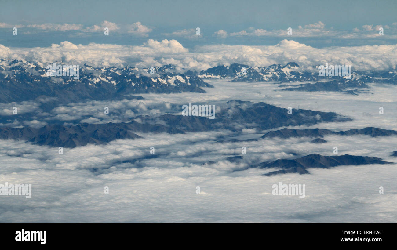 Aerial Southern Alps mountain chain south island New Zealand Stock ...