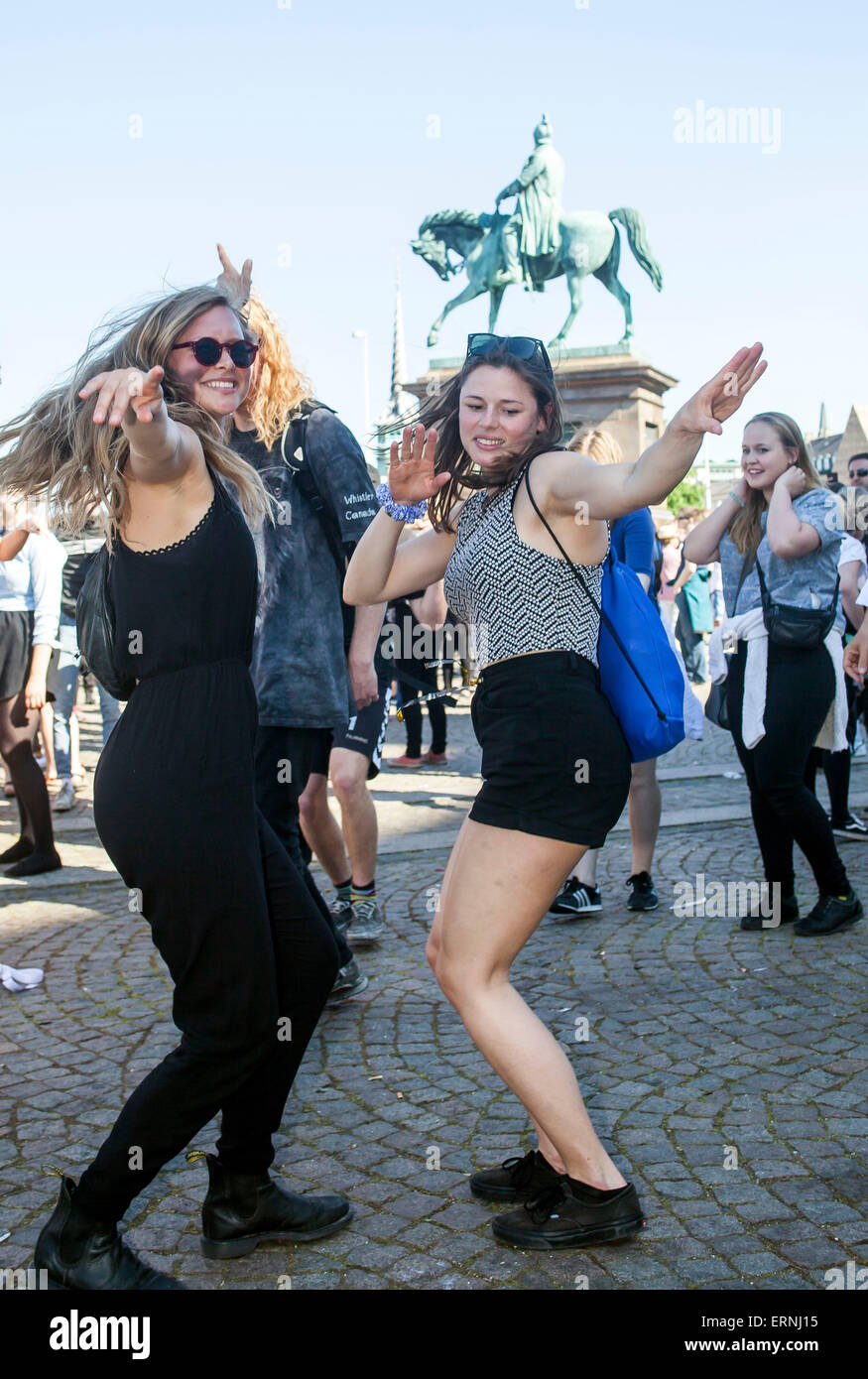 Copenhagen, Denmark, May 5th, 2015: Dancing in the street.Young people ...