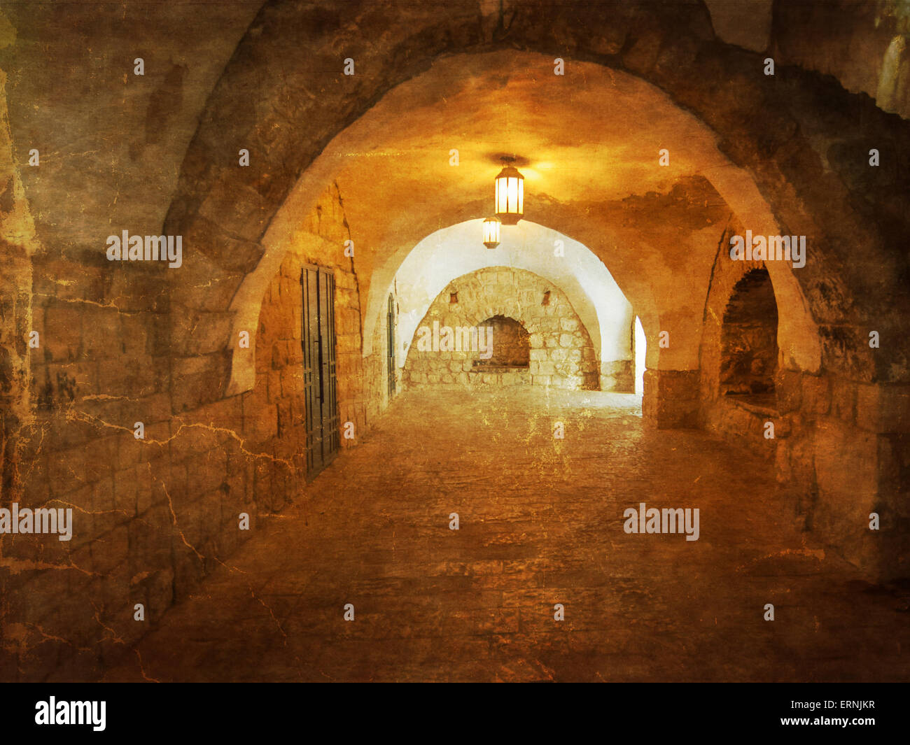 Ancient Alley in Jewish Quarter, Jerusalem. Israel. Photo in old color ...